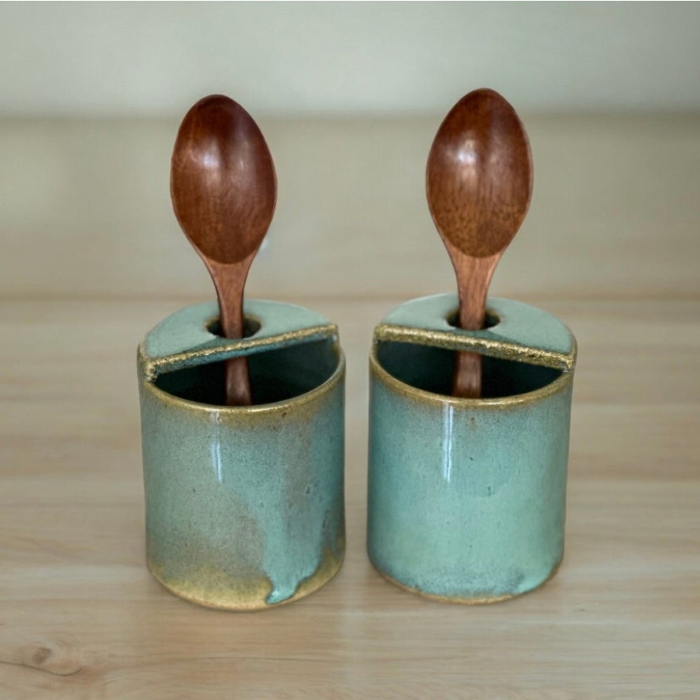 Porta Especiero Sal Con Cuchara Cerámica Pilar Claro – Kitchen Center