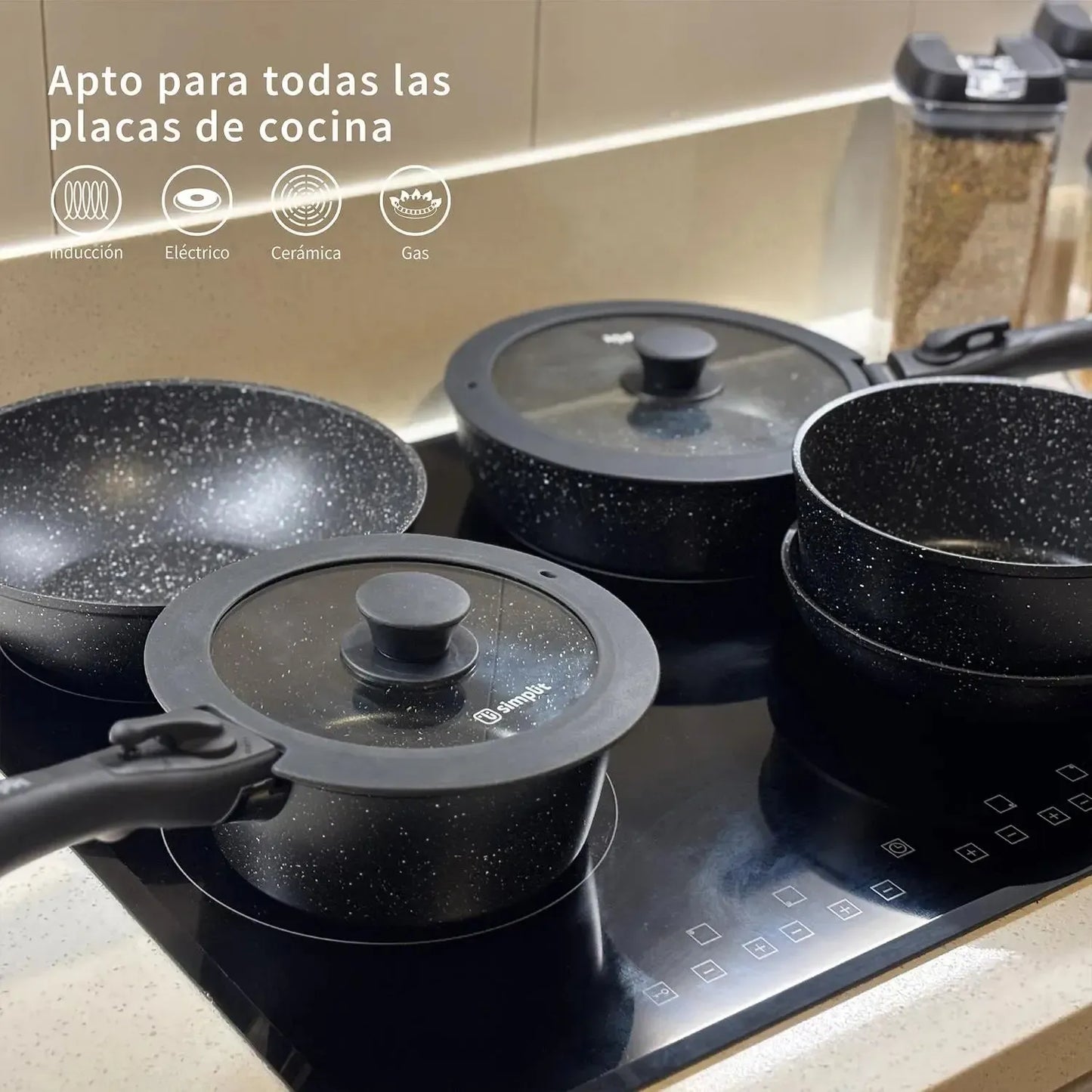 Batería de Cocina Antiadherente Oxford Granito 15pcs Simplit – Kitchen Center