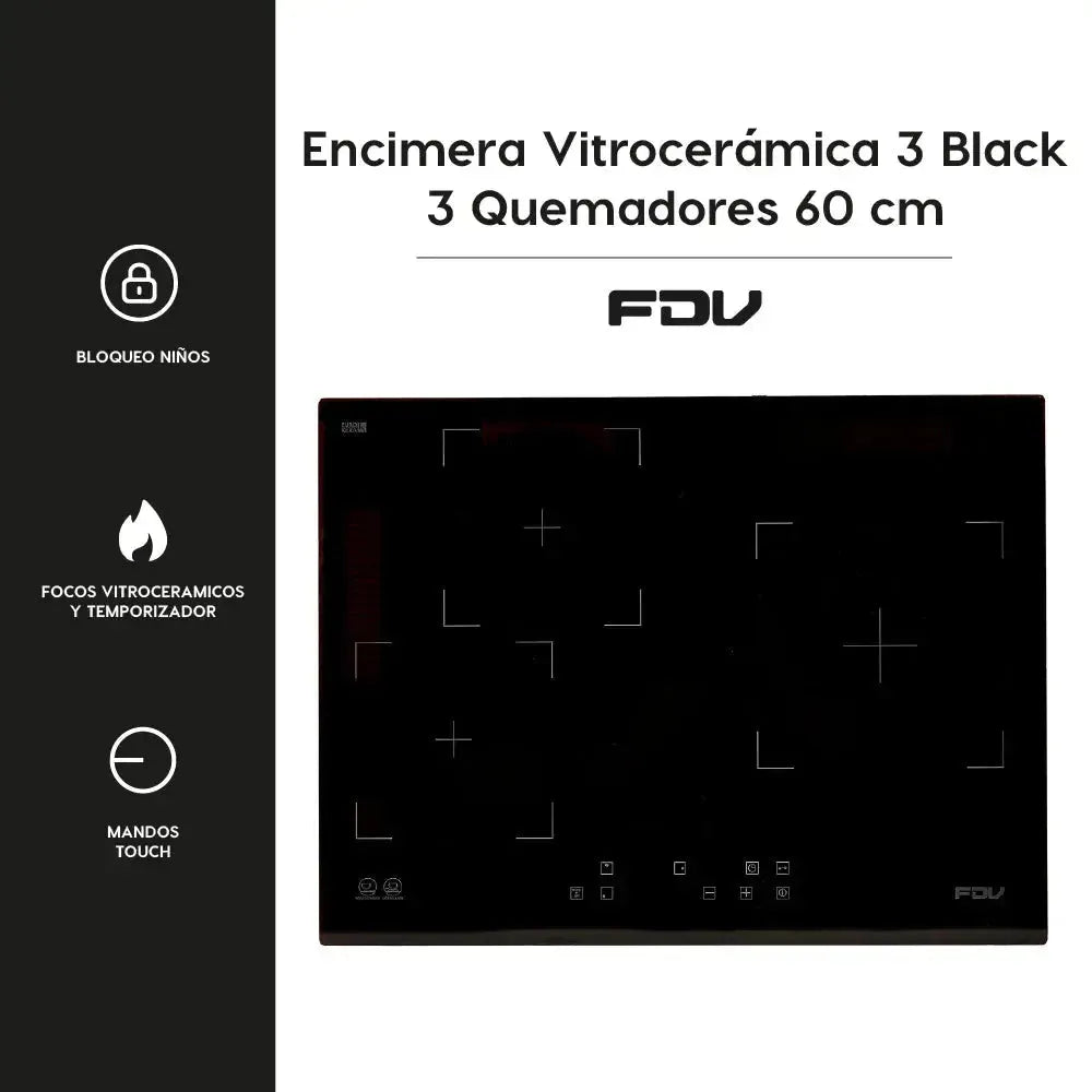 Encimera eléctrica 3 platos Vitro 3 Black | Kitchen Center