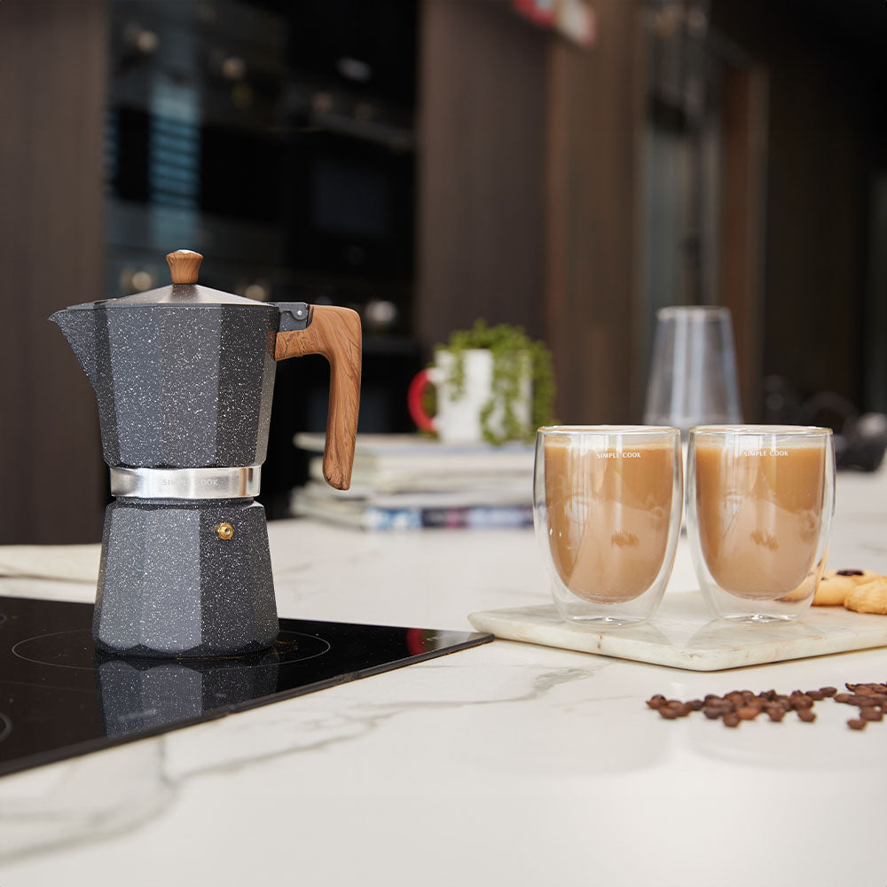 Kit Cafetera Italiana Volterra 6 Tazas Simple Cook + Set 2 Tazas Latte ...
