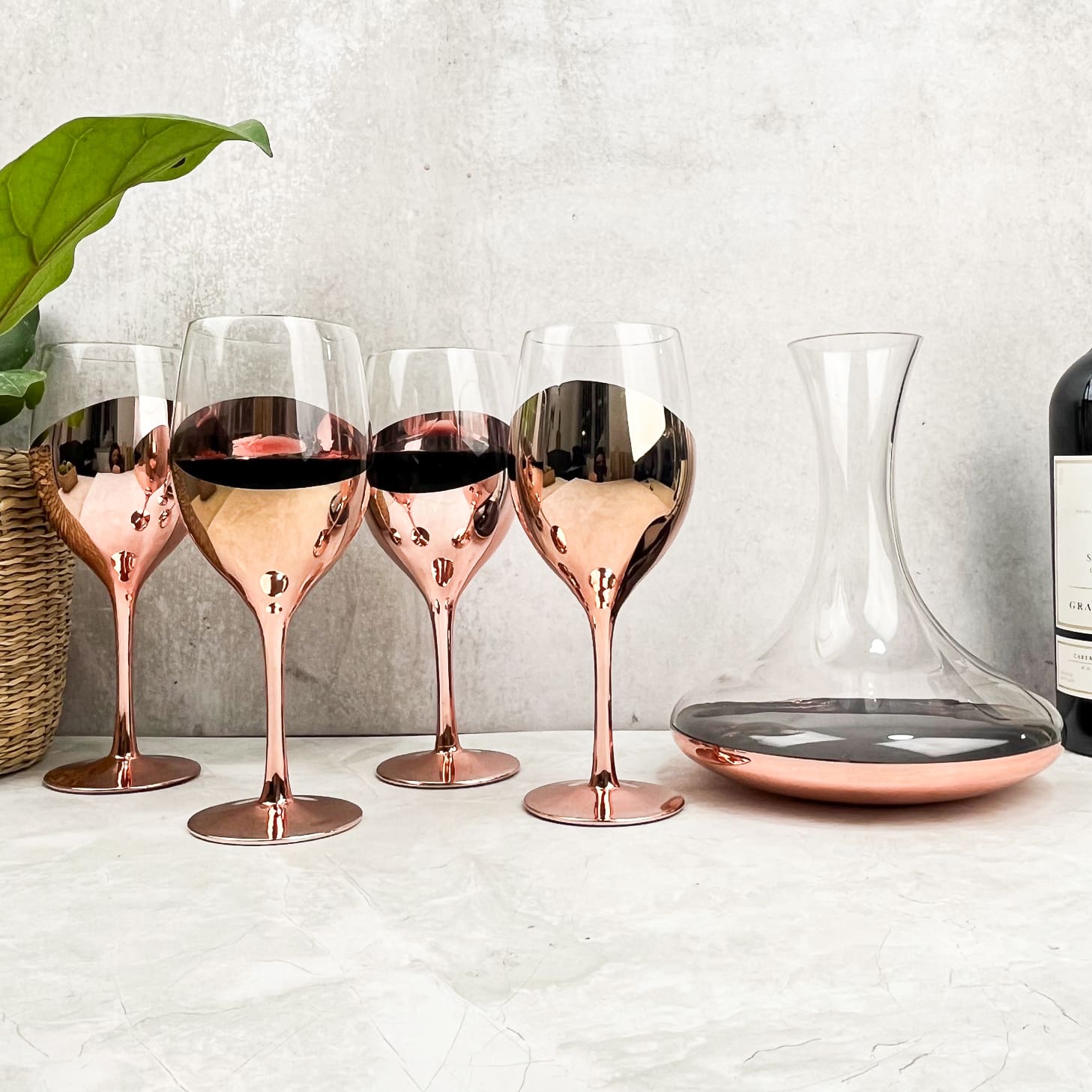 Set De 4 Copas Y Decantador Para Vinos Encobrizado Concepto MK ...
