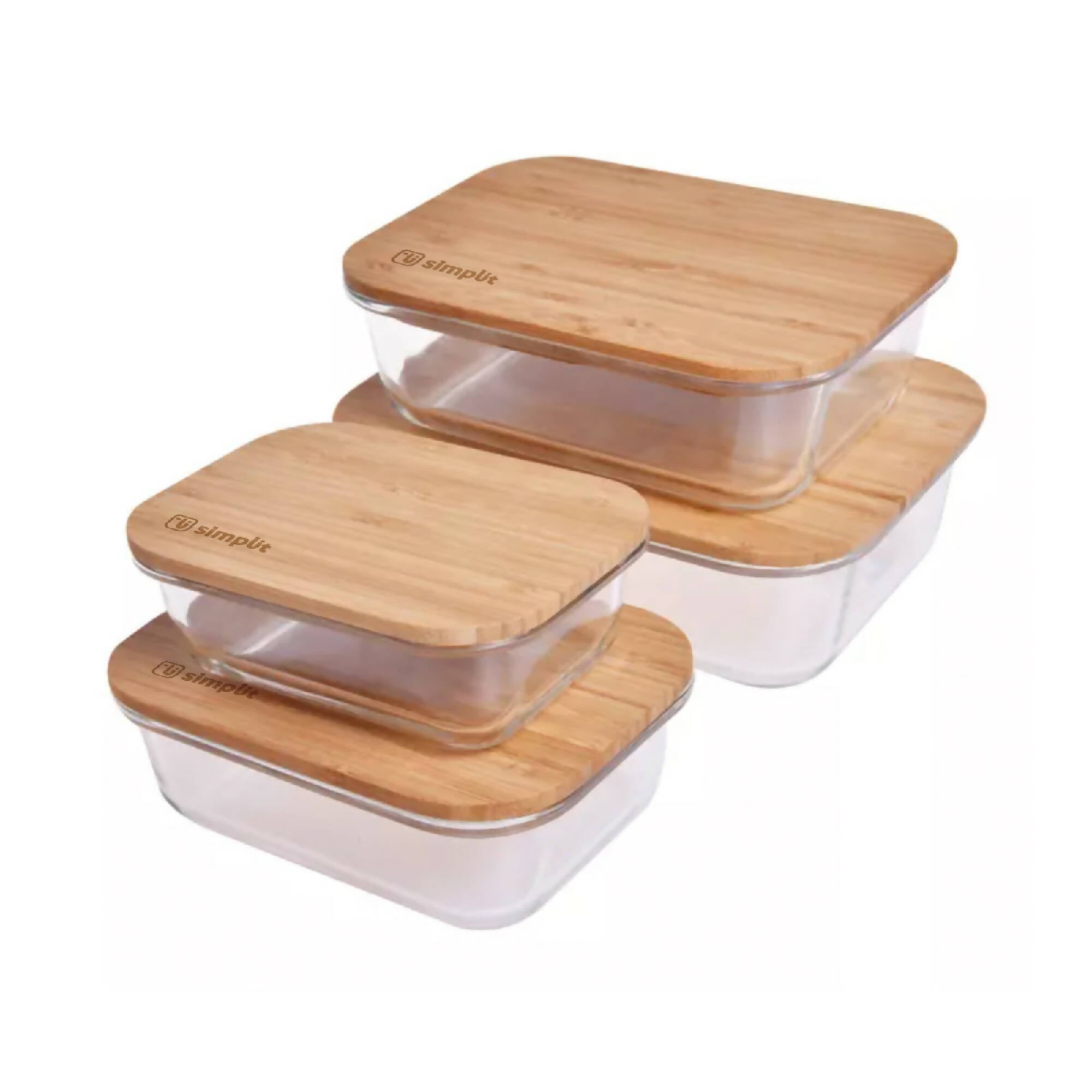 Set 4 Tupper de Vidrio Herméticos Tapa Bamboo – Kitchen Center